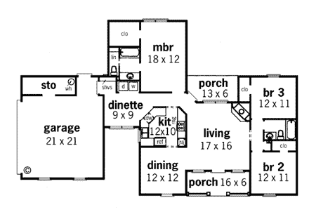 House Plan 65601 - Southern Style with 1434 Sq Ft, 3 Bed, 2 Bath ...