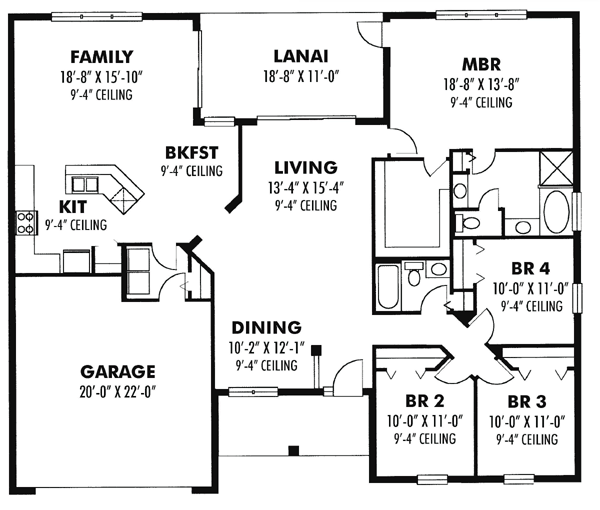 House Plan 66843 - Traditional Style with 2082 Sq Ft, 4 Bed, 2 Ba ...