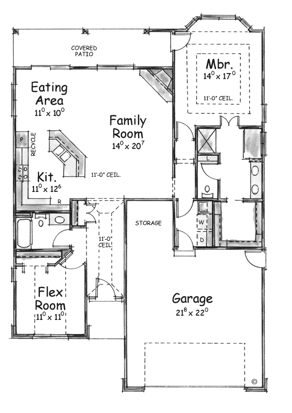 House Plan 68198 - Traditional Style with 1423 Sq Ft, 1 Bed, 2 Ba ...
