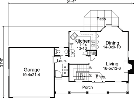 House Plan 69000 - Traditional Style with 1308 Sq Ft, 3 Bed, 1 Ba ...