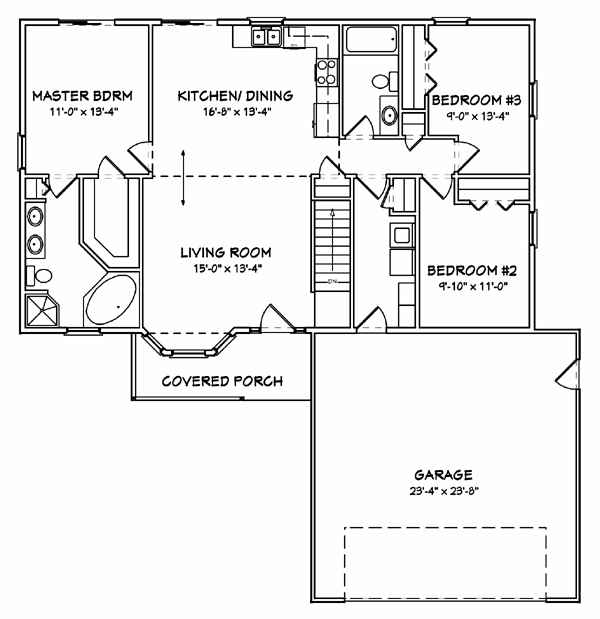 House Plan 70155 - Traditional Style with 1302 Sq Ft, 3 Bed, 2 Ba ...