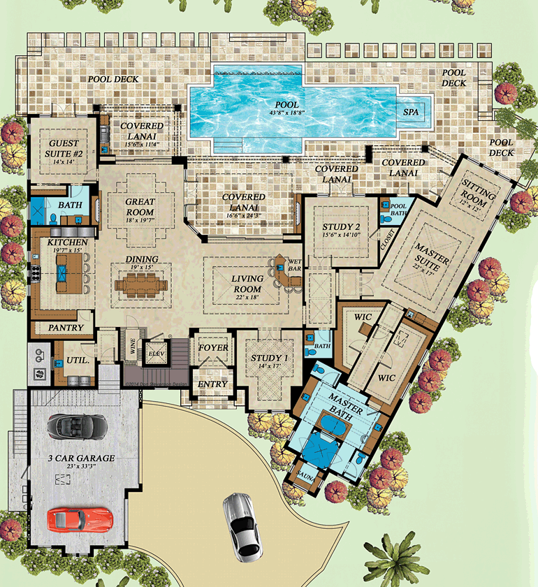 House Plan 71543 - Mediterranean Style with 6005 Sq Ft, 4 Bed, 4 ...