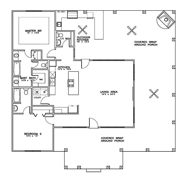 House Plan 72346 - Southern Style with 1419 Sq Ft, 2 Bed, 2 Bath ...
