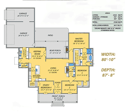 House Plan 74686 - Traditional Style with 2526 Sq Ft, 4 Bed, 2 Ba ...