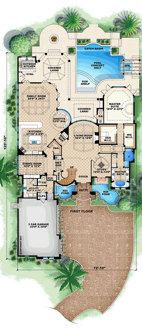 House Plan 75912 - Mediterranean Style with 6193 Sq Ft, 5 Bed, 5 ...