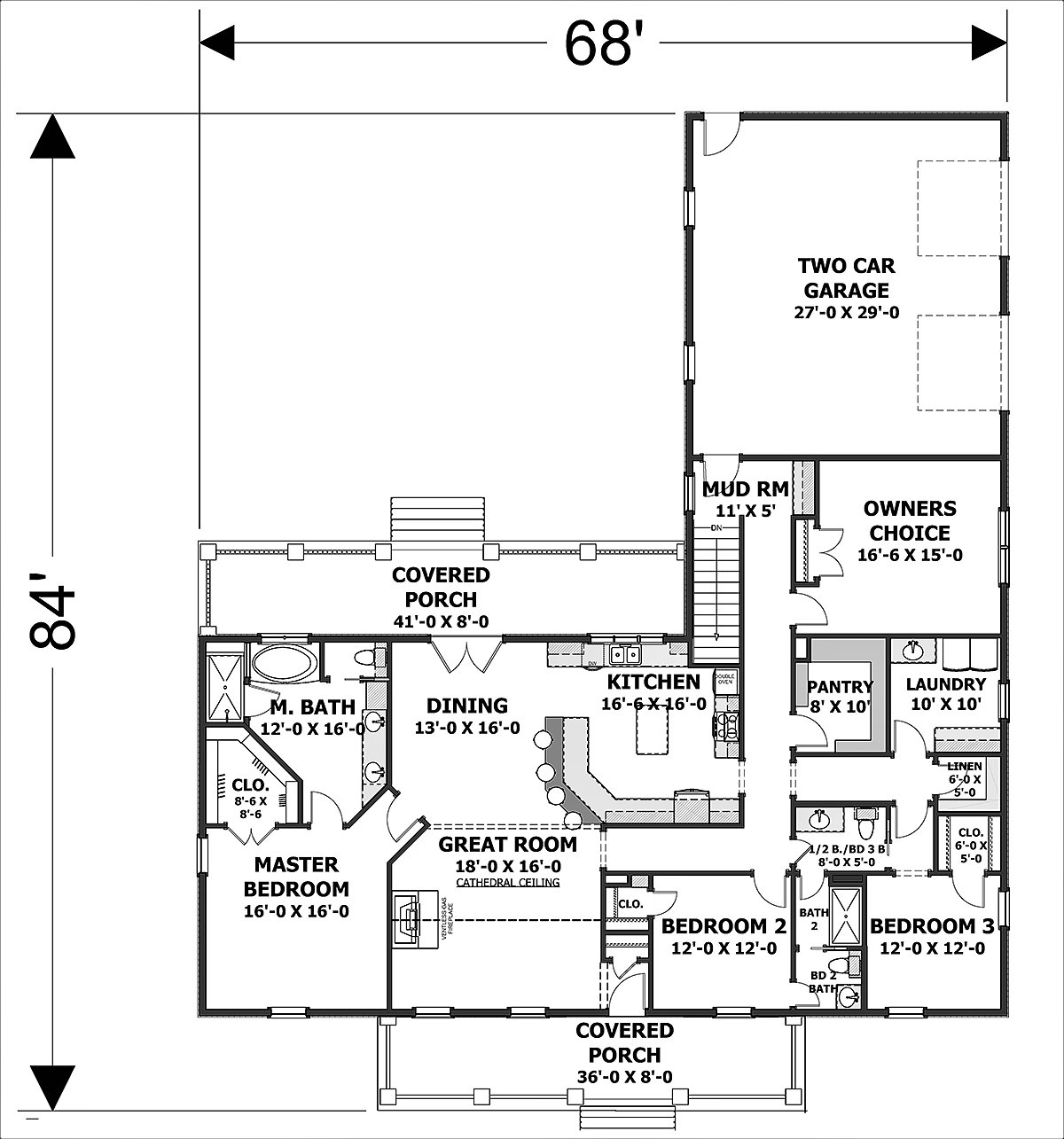 House Plan 77402 - Traditional Style with 2525 Sq Ft, 3 Bed, 2 Ba ...