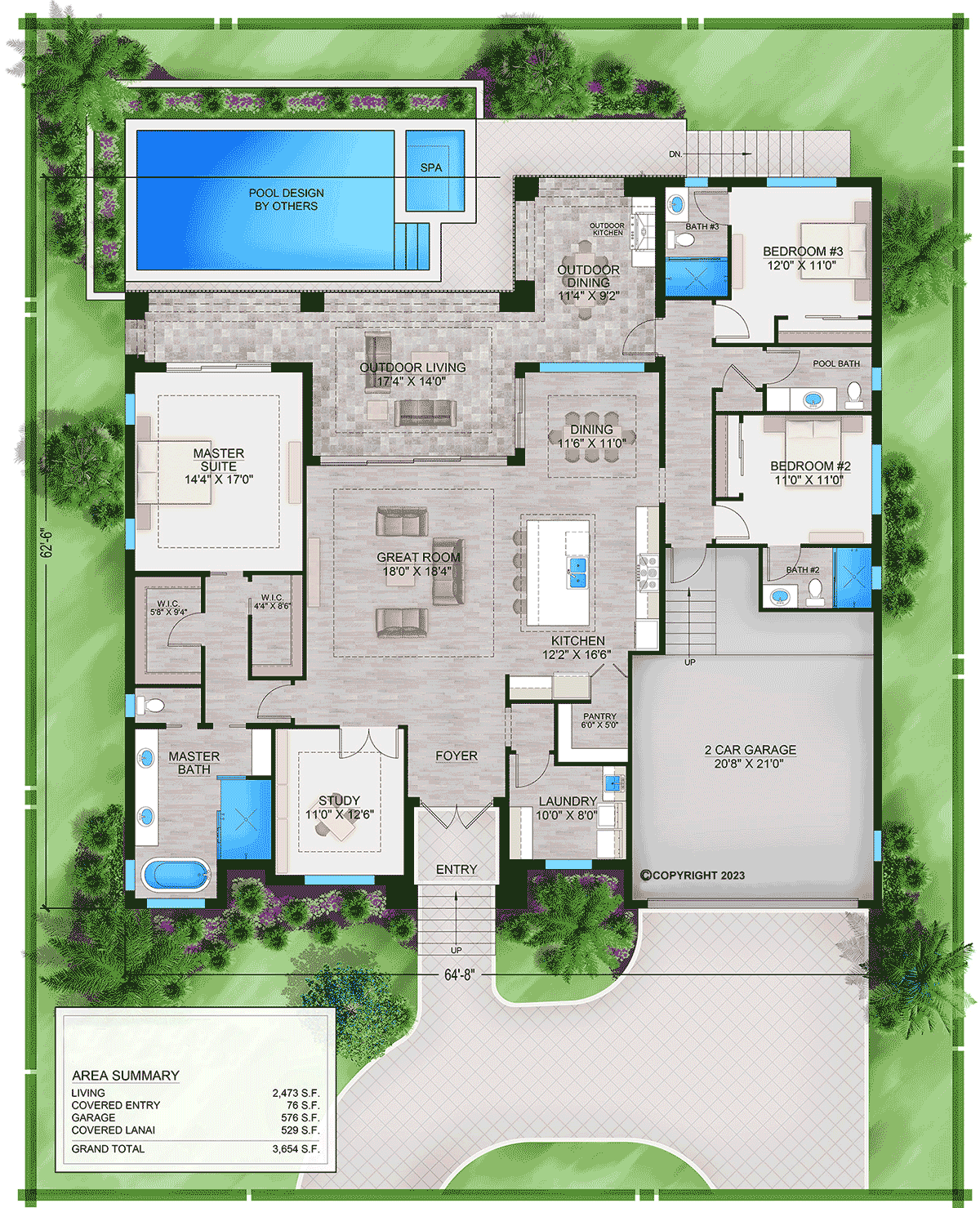 House Plan 77507 - Florida Style with 2473 Sq Ft, 3 Bed, 3 Bath ...
