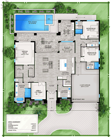 House Plan 77507 - Florida Style with 2473 Sq Ft, 3 Bed, 3 Bath, | COOLhouseplans.com
