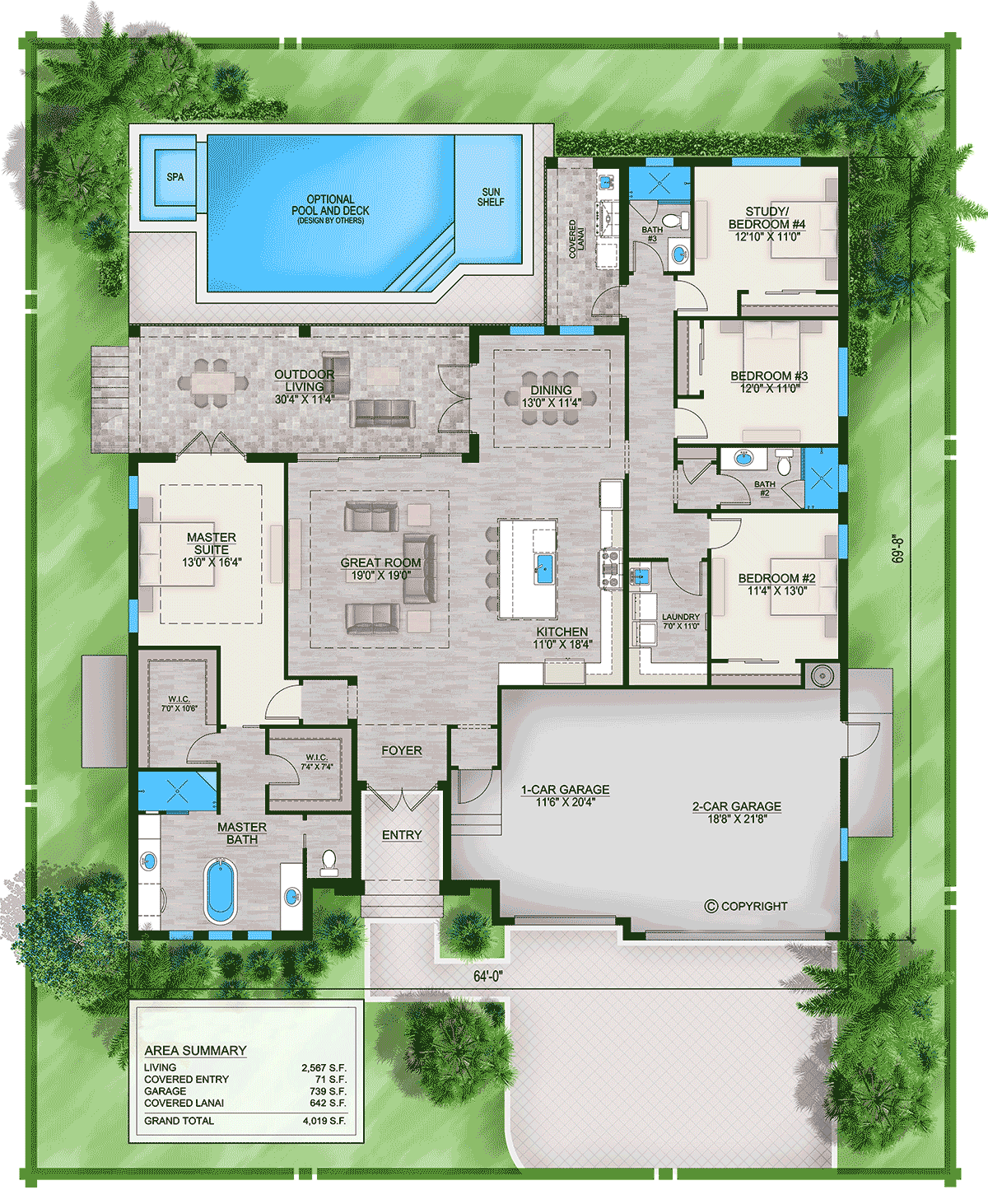 House Plan 77541 - Florida Style with 2567 Sq Ft, 4 Bed, 3 Bath ...