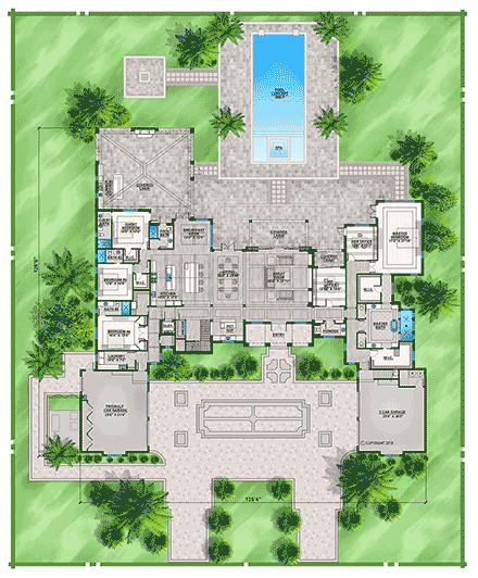 House Plan 78126 - Florida Style with 8285 Sq Ft, 7 Bed, 8 Bath,
