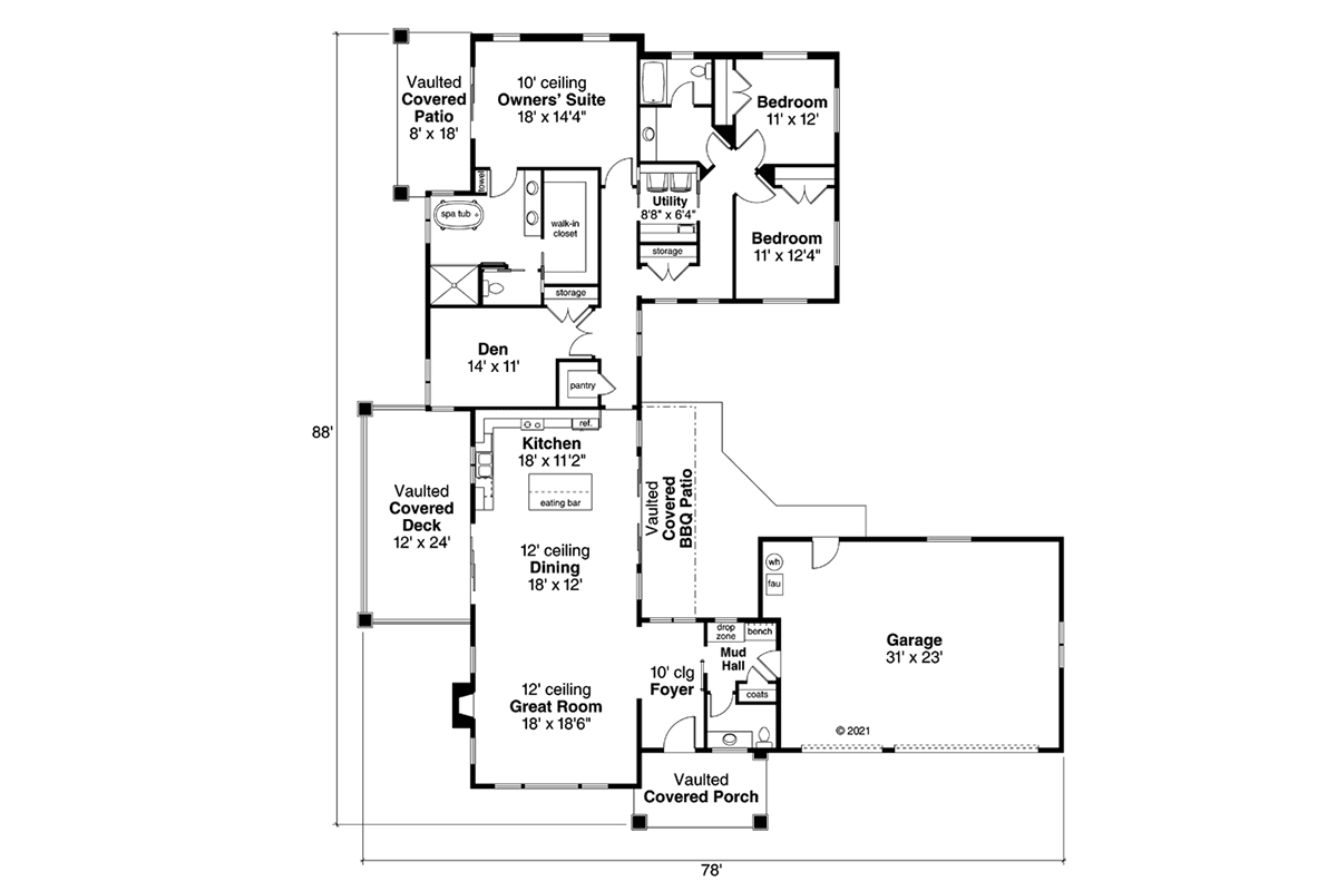 House Plan 78448 - Contemporary Style with 2577 Sq Ft, 3 Bed, 2 B ...