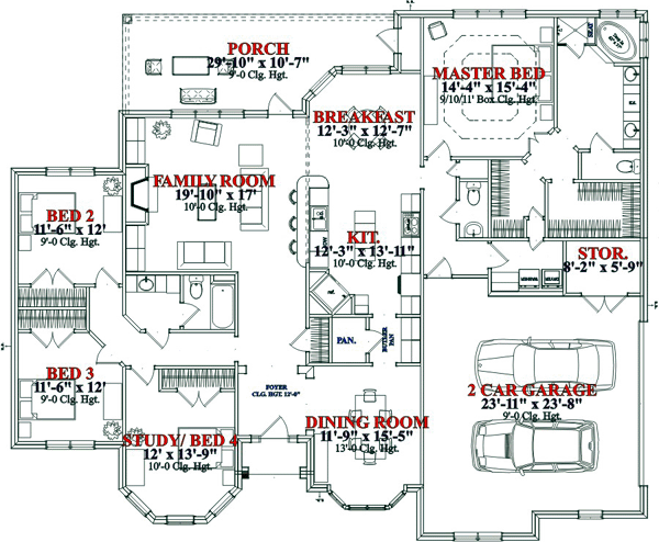 House Plan 78767 - Contemporary Style with 2540 Sq Ft, 4 Bed, 2 B ...