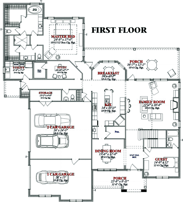 House Plan 78777 - Contemporary Style with 3934 Sq Ft, 4 Bed, 3 B ...