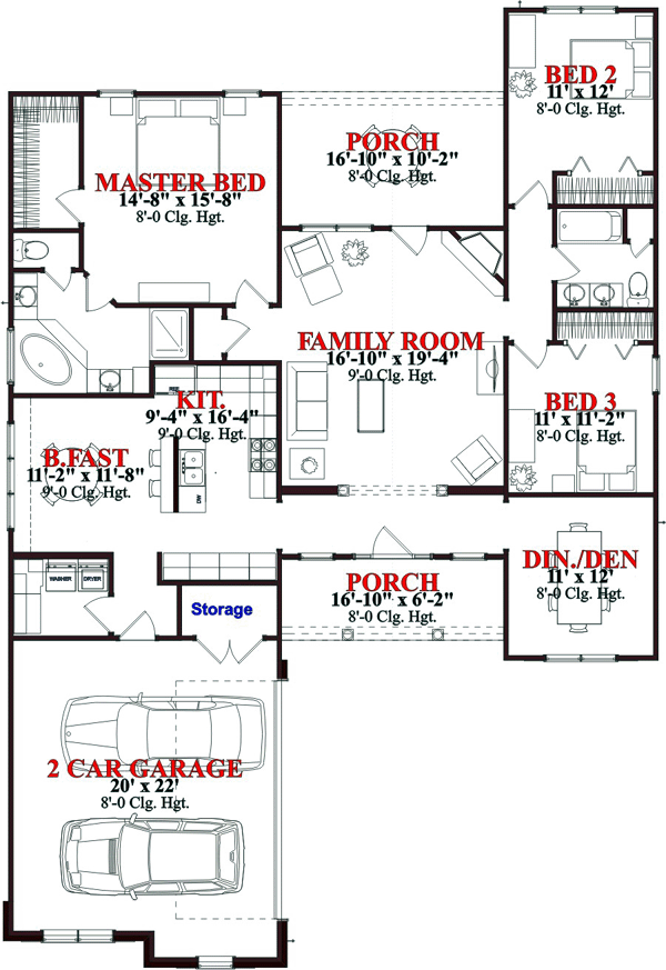 House Plan 78822 - Traditional Style with 1825 Sq Ft, 3 Bed, 2 Ba ...