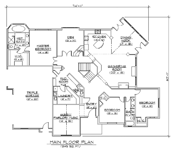 House Plan 79867 - with 3145 Sq Ft, 4 Bed, 2 Bath, 1 Half Bath ...