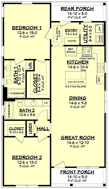 House Plan 80826 - Traditional Style with 1252 Sq Ft, 2 Bed, 2 Ba ...