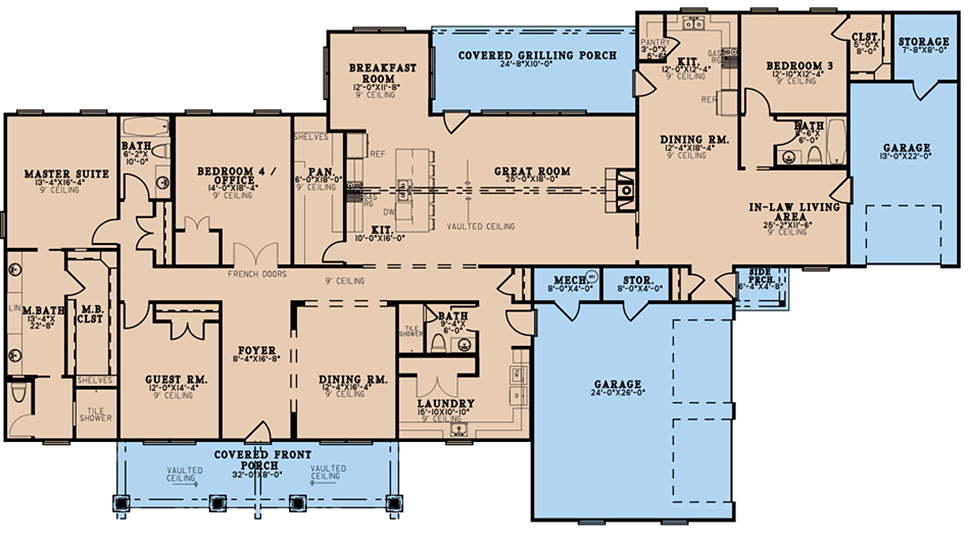 House Plan 82611 - Farmhouse Style with 3777 Sq Ft, 4 Bed, 4 Bath ...