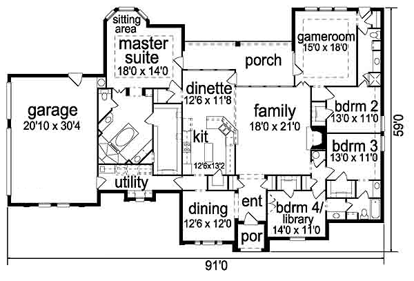 House Plan 89898 - Traditional Style with 3101 Sq Ft, 4 Bed, 3 Ba ...