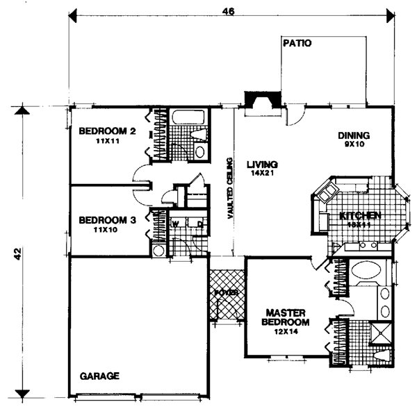 House Plan 92479 - Ranch Style with 1387 Sq Ft, 3 Bed, 2 Bath ...