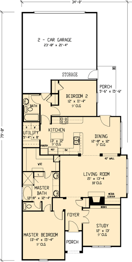 House Plan 95721 - European Style with 1649 Sq Ft, 2 Bed, 2 Bath ...