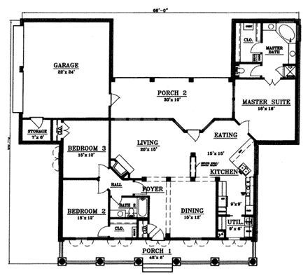 House Plan 96560 - One-Story Style with 1878 Sq Ft, 3 Bed, 2 Bath | COOLhouseplans.com