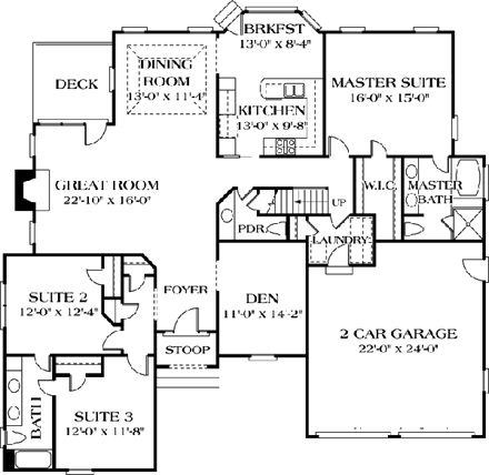 House Plan 96977 - Traditional Style with 2188 Sq Ft, 3 Bed, 2 Ba ...